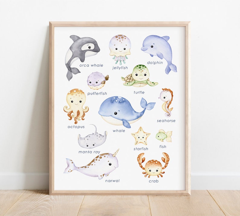 Educational Sea Animals Print Undersea Print Ocean Animals - Etsy
