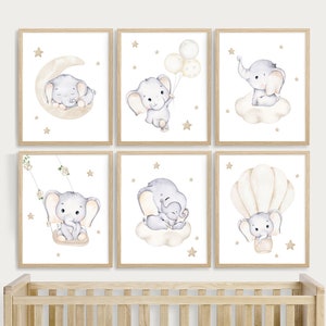 Elephant Nursery Print, Neutral Kids Decor, Cute Elephants Poster ...