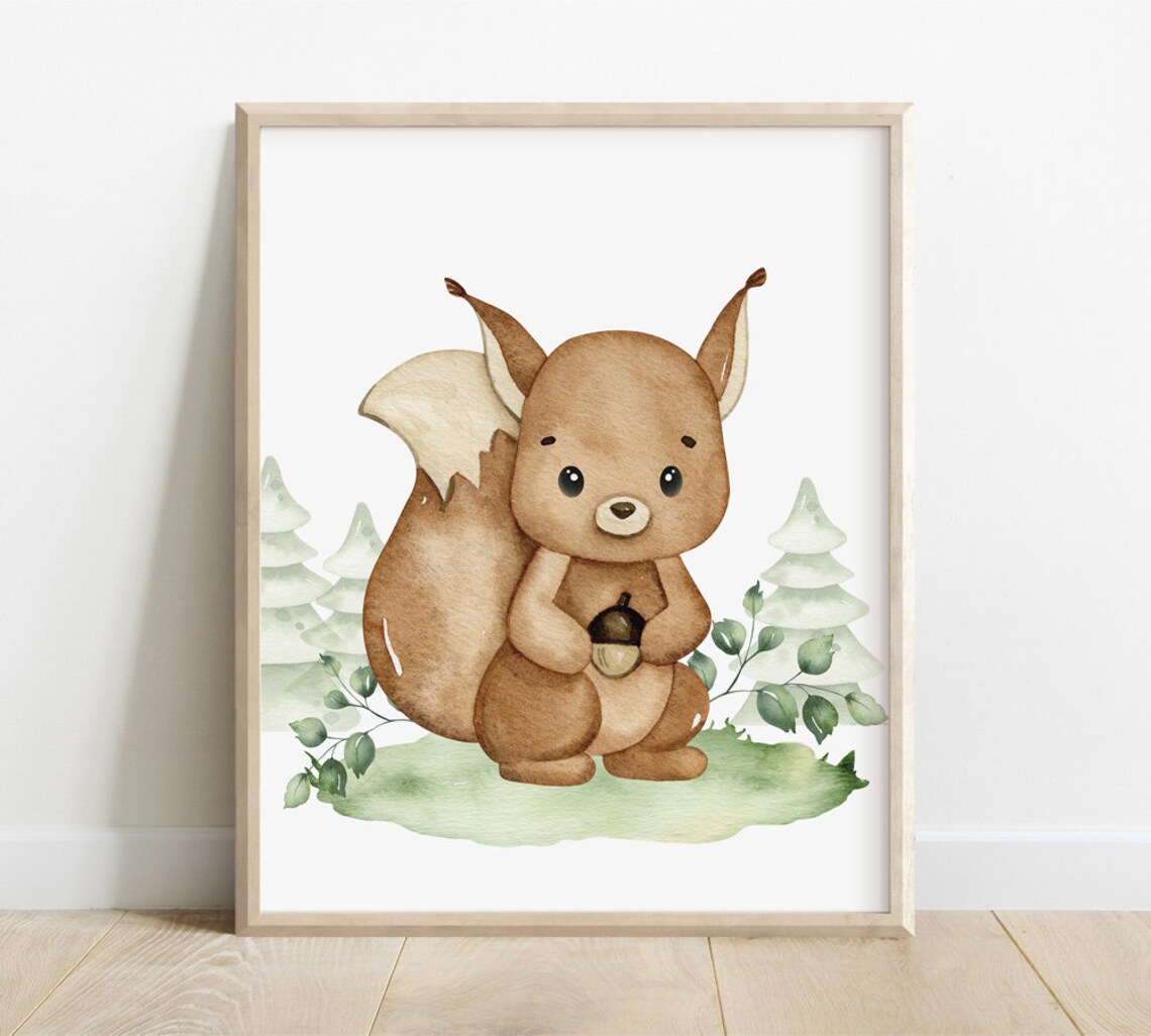 Woodland Animals Prints, Nursery Wall Art, Neutral Kids Room Decor ...