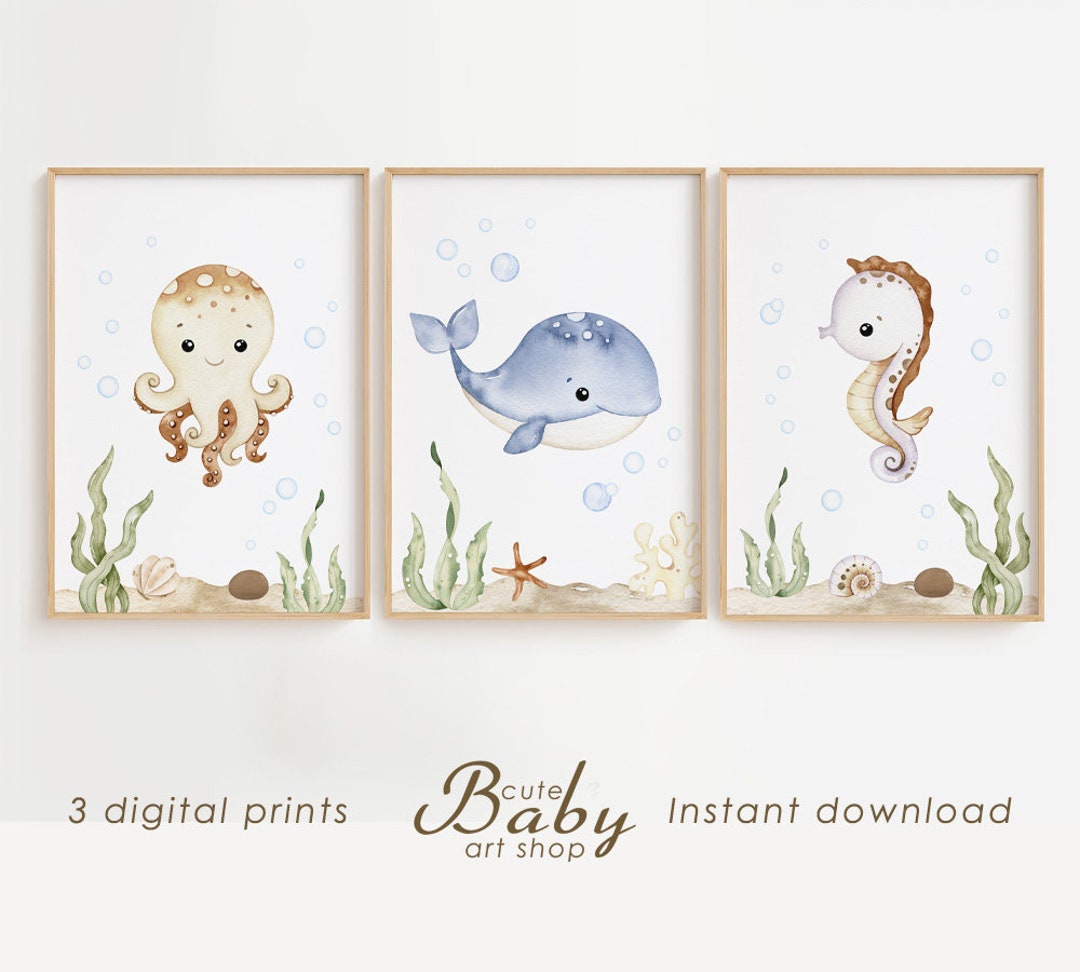 Under the Sea Prints, Neutral Ocean Animals, Nautical Undersea Posters ...