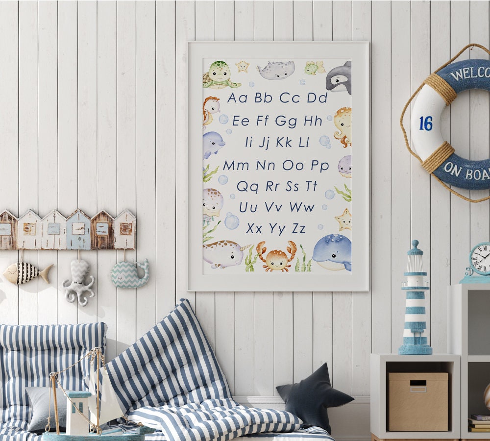 Alphabet Print Nautical ABC Poster Educational Prints - Etsy
