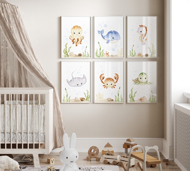 Under the Sea Print, Cute Ocean Animals, Nautical Undersea Posters ...