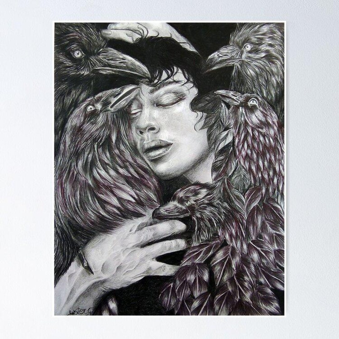 Friendly Crows Art Print A4, Black Ballpoint Pen & Graphite Art, Hand ...
