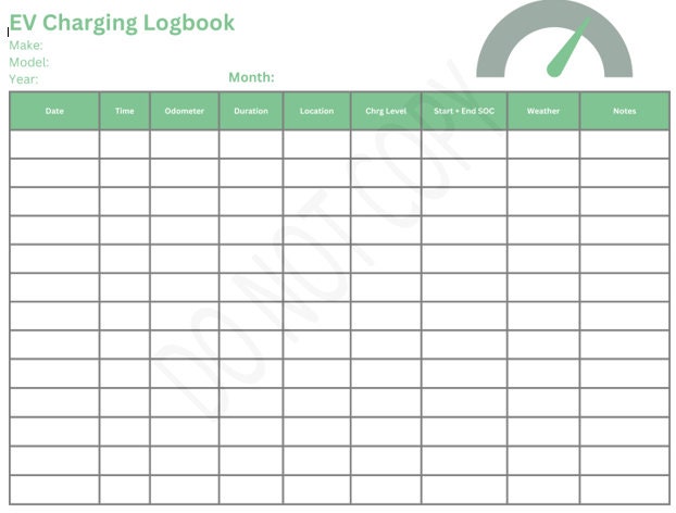 EV Charging Logbook - Digital Printout - Canva Template - Etsy