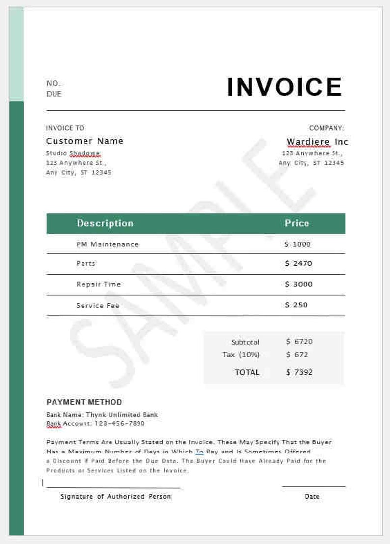EV Maintenance Invoice Template BUNDLE - Etsy