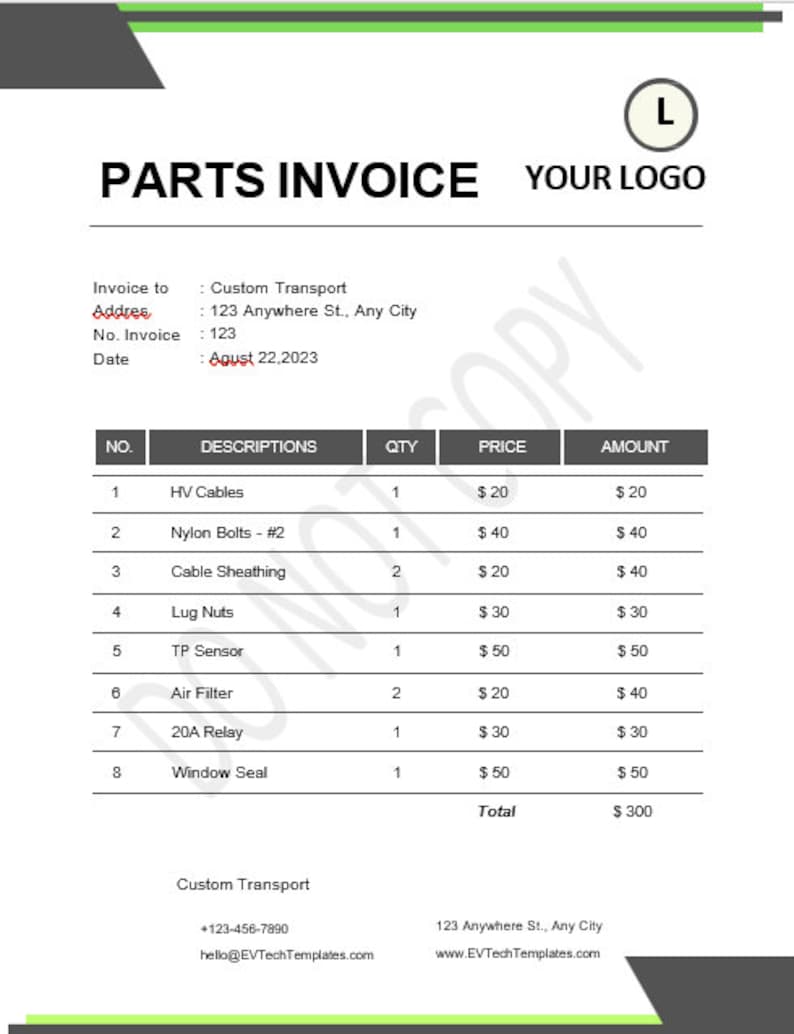 EV Maintenance Invoice Template BUNDLE - Etsy