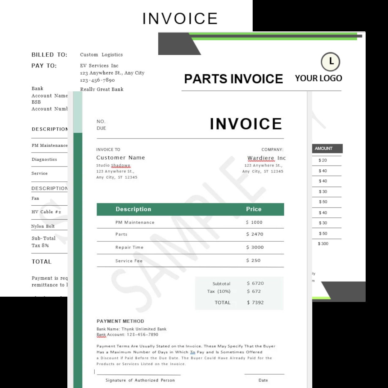 EV Maintenance Invoice Template BUNDLE - Etsy
