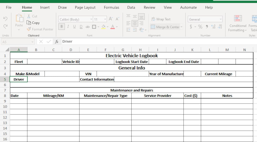 Electric Vehicle Logbook - Excel Workbook - Etsy