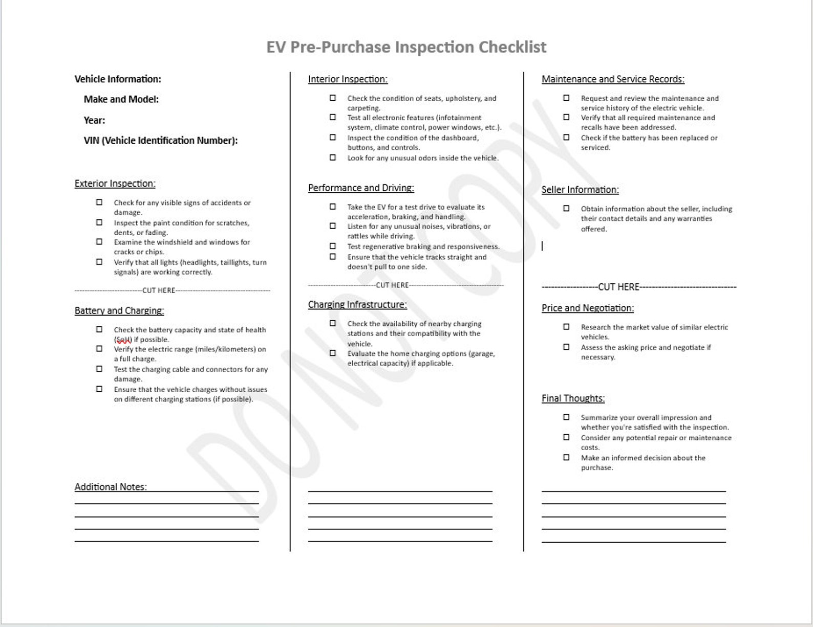 Printable Electric Vehicle Pre-purchase Checklist - CANVA Template ...