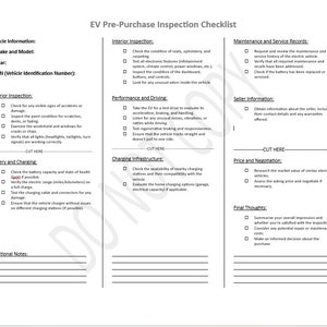 Printable Electric Vehicle Pre-purchase Checklist - CANVA Template ...