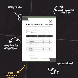EV Parts Invoice Template CANVA Template Word Excel - Etsy