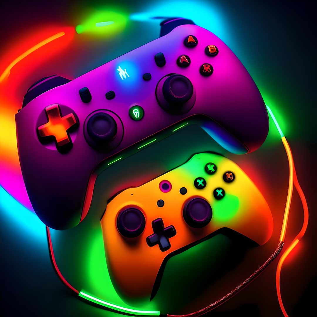 Neon Controller Gaming Artwork Digital Print - Etsy