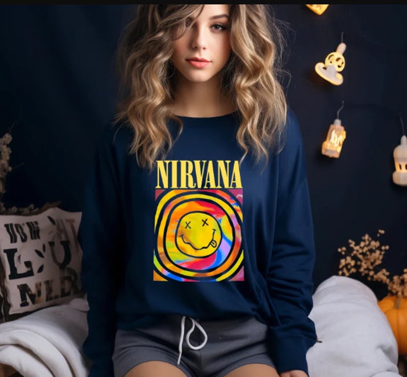 Nirvana Sweatshirt, Nirvana Smile Face Crewneck Sweatshirt, Nirvana ...