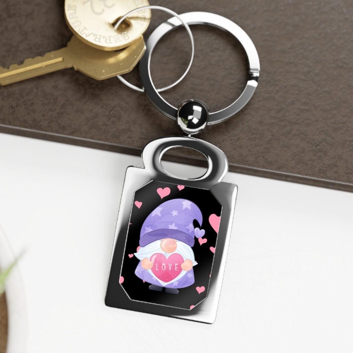 Valentine's Day Gnome Rectangle Photo Keyring, Holiday Gnome Keyring ...