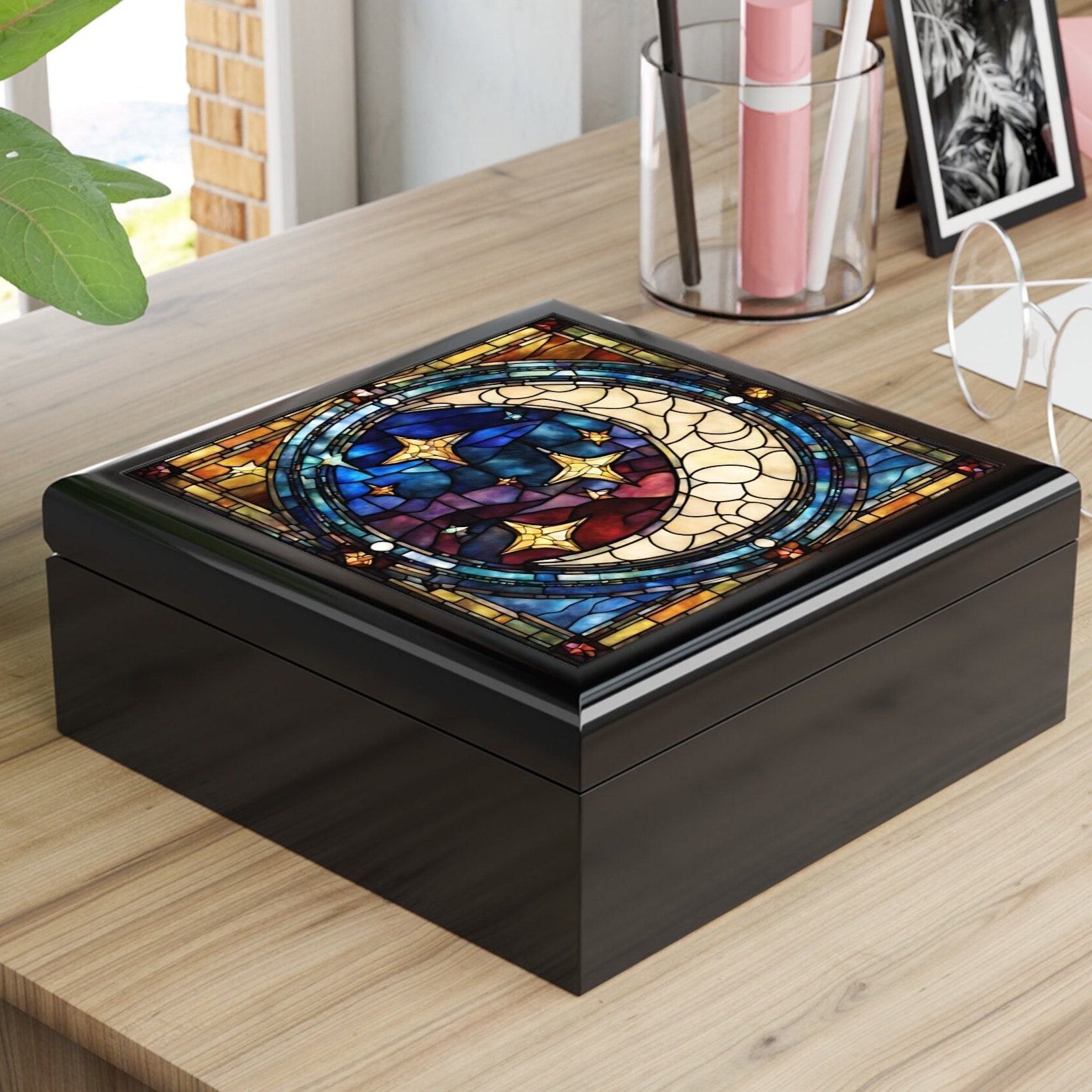 Stars and Moon Sparkling Jewelry Box, Celestial Jewelry Box, Faux ...