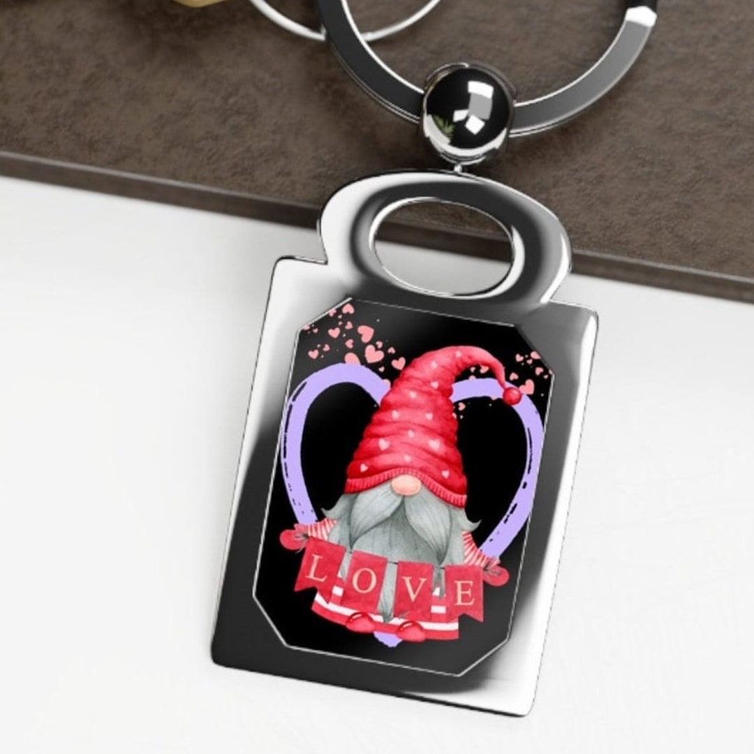 Gnome Love Valentine Rectangle Photo Keyring, Holiday Gnome Keyring ...