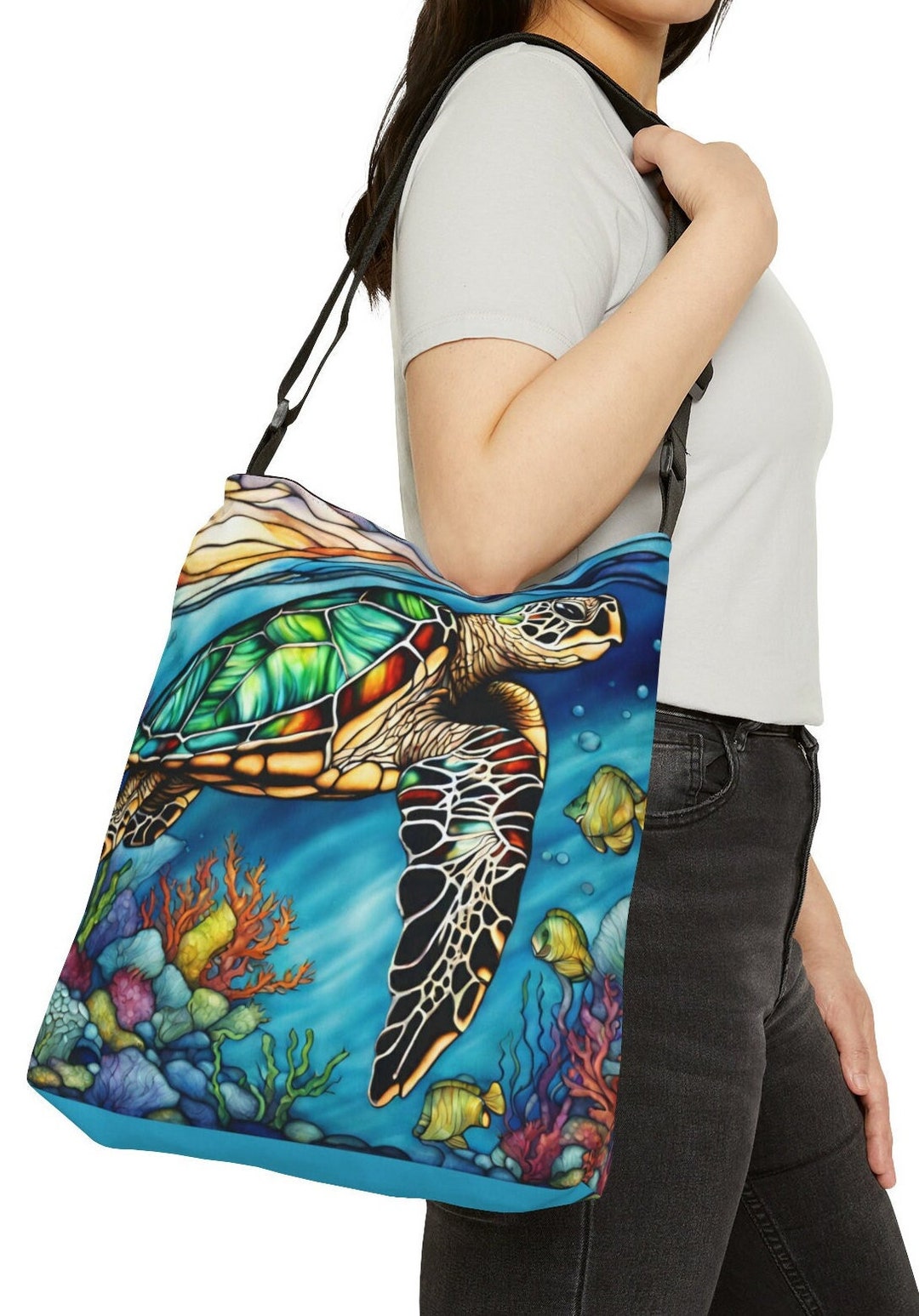 Sea Turtle Adjustable Tote Bag Turtle Tote Bag Marine Turtle - Etsy