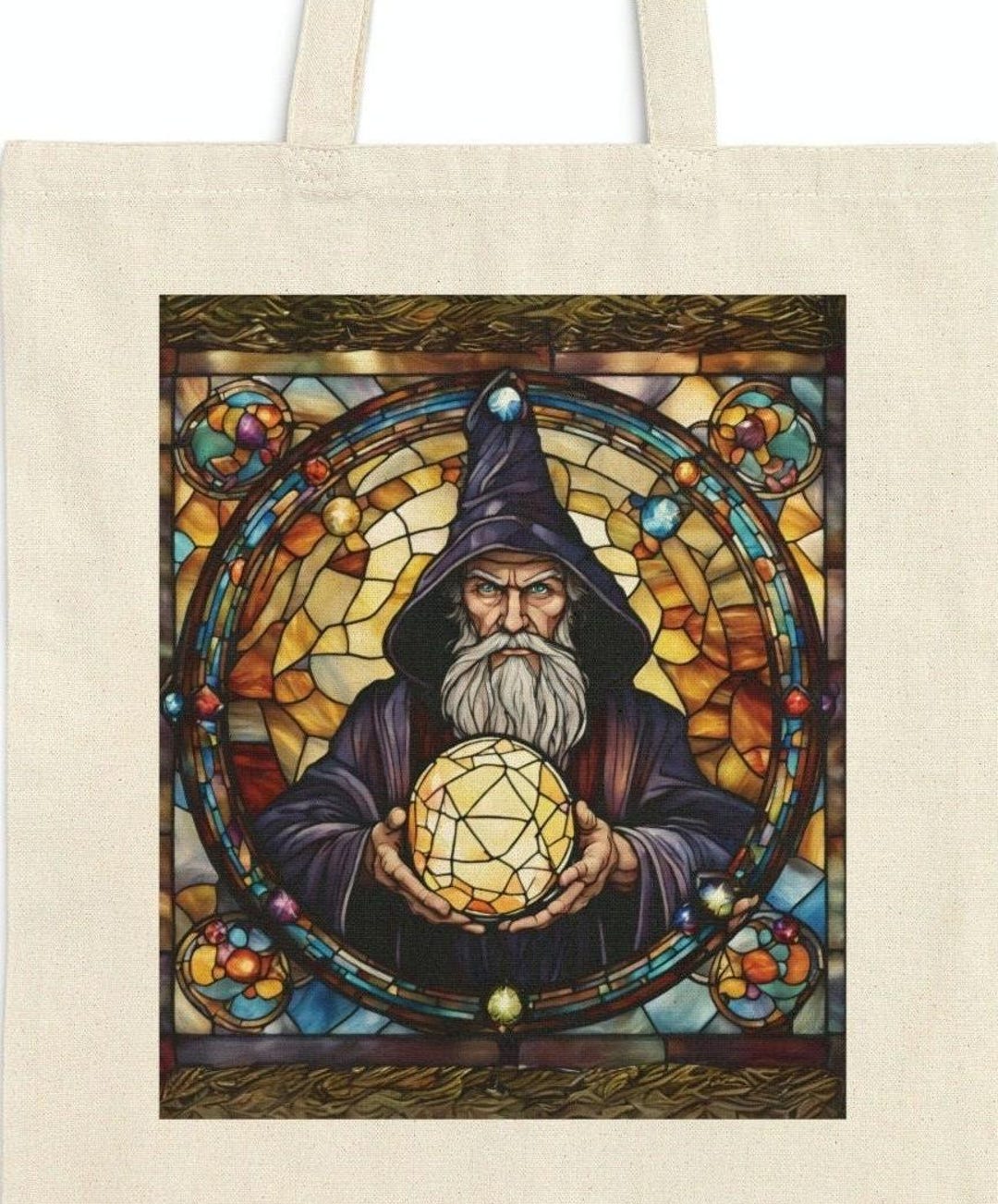 Magical Wizard With a Crystal Ball Cotton Canvas Tote Bag, Wizard Tote ...
