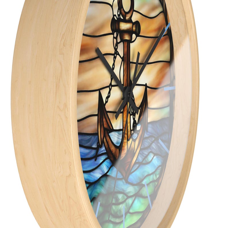Nautical Wall Clock, Ship Anchor Stained Glass-look, Maritime Decor ...