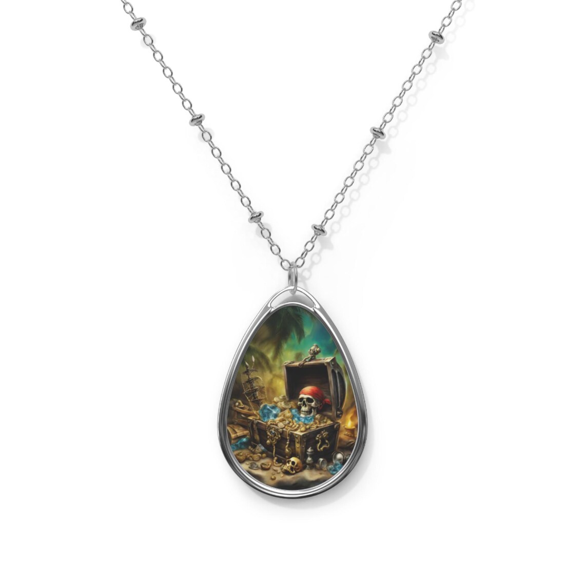 Sunken Pirate Treasure Chest Oval Necklace, Treasure Chest Necklace ...