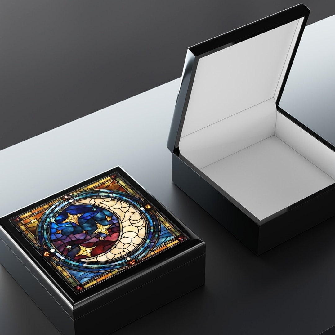 Stars and Moon Sparkling Jewelry Box, Celestial Jewelry Box, Faux ...