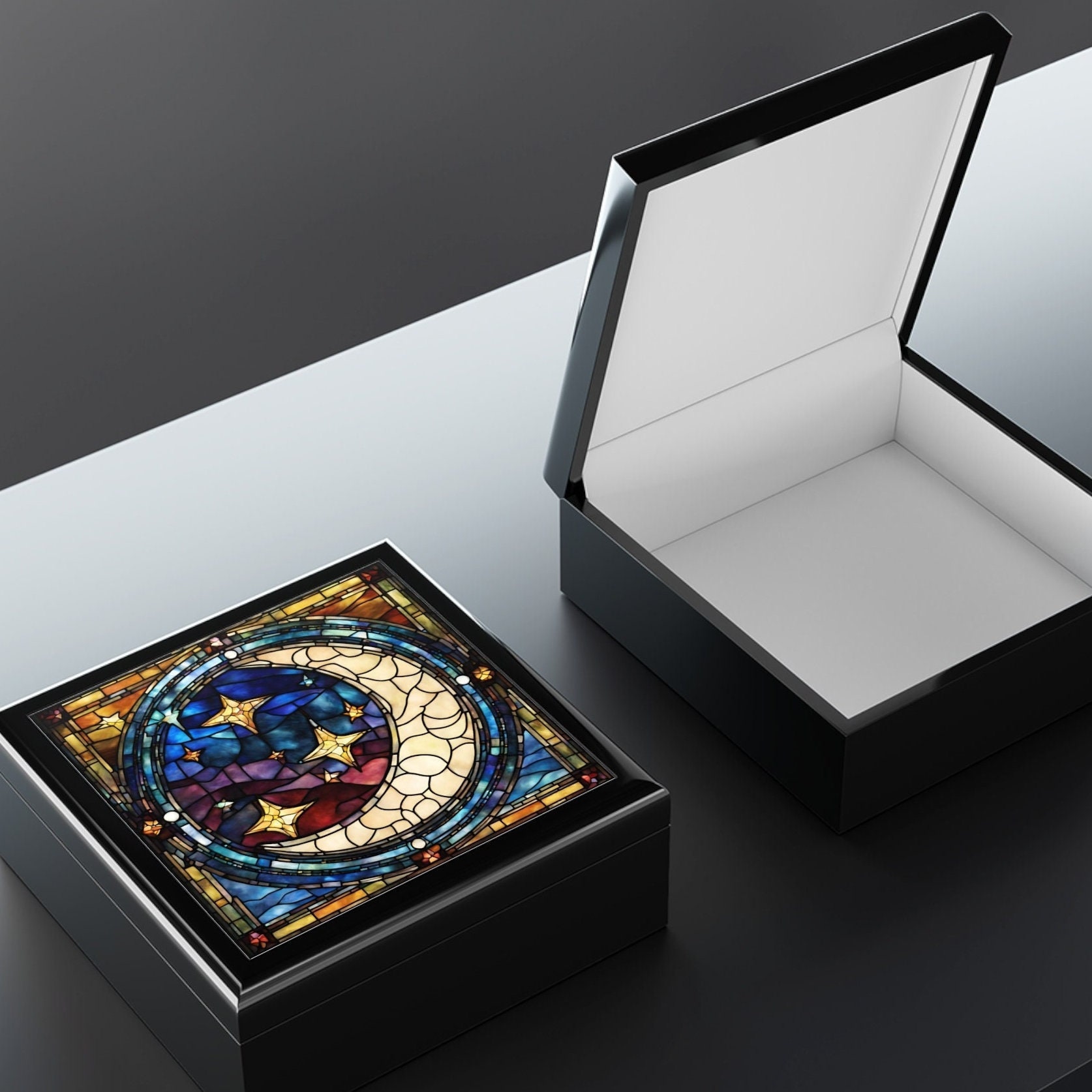 Stars and Moon Sparkling Jewelry Box, Celestial Jewelry Box, Faux ...