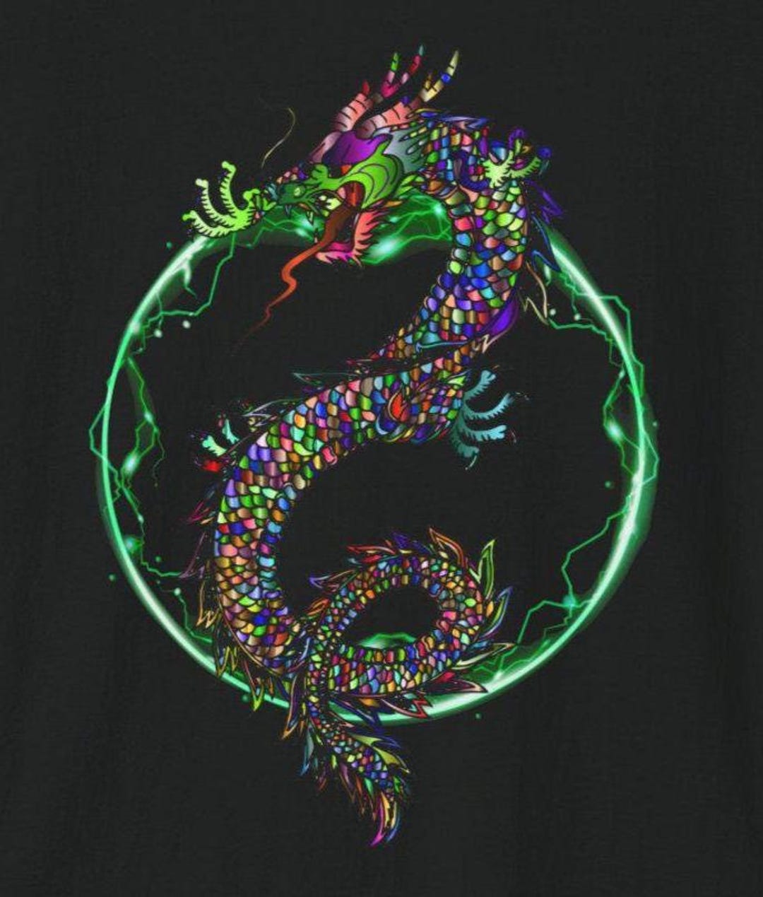 Green Lightning Dragon T-shirt: Chinese Style Cotton Tee - Etsy