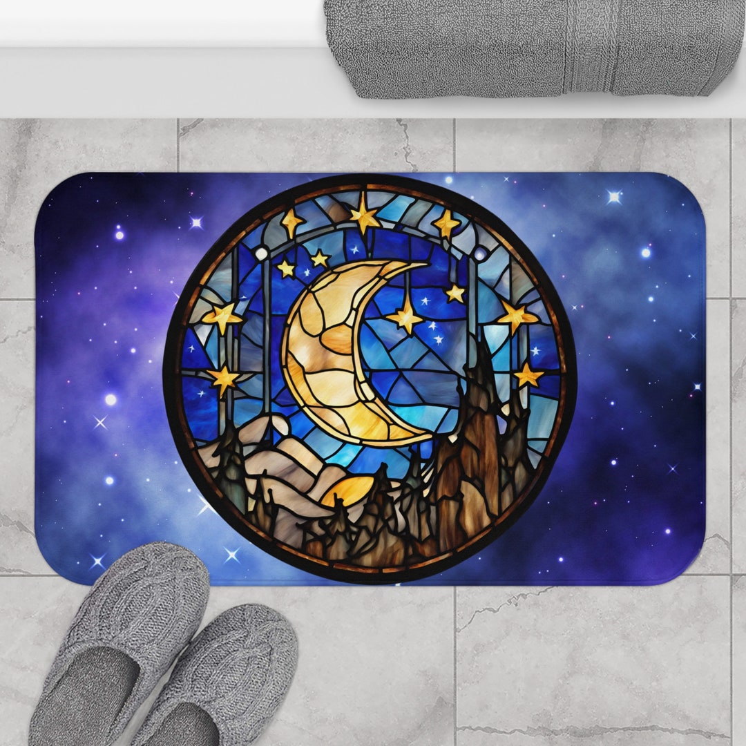 Moon and Mountains Bath Mat Celestial Stained Glass Look Decor - Etsy