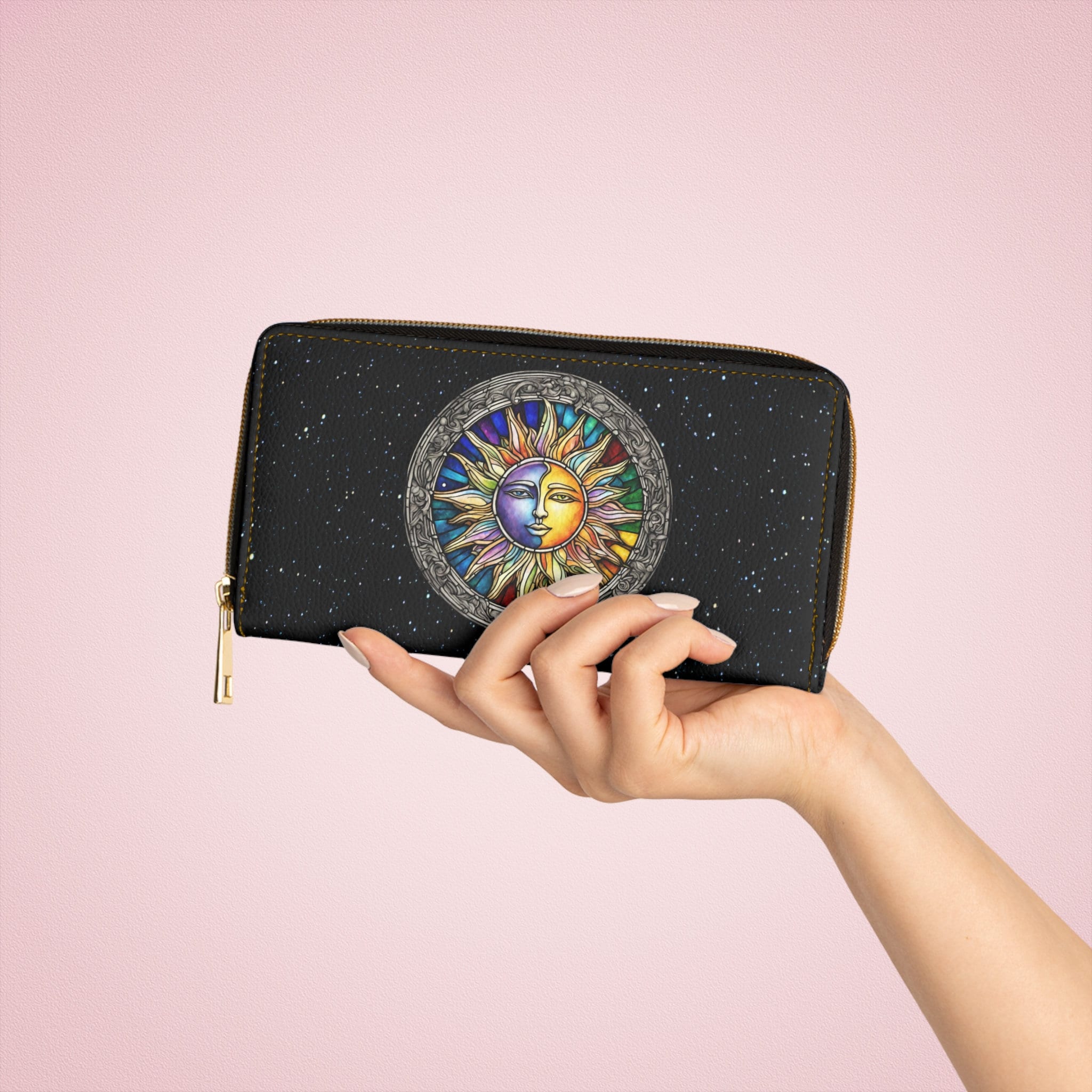 Colorful Sun and Moon Dreams Zipper Wallet, Sun and Moon Faux Leather ...