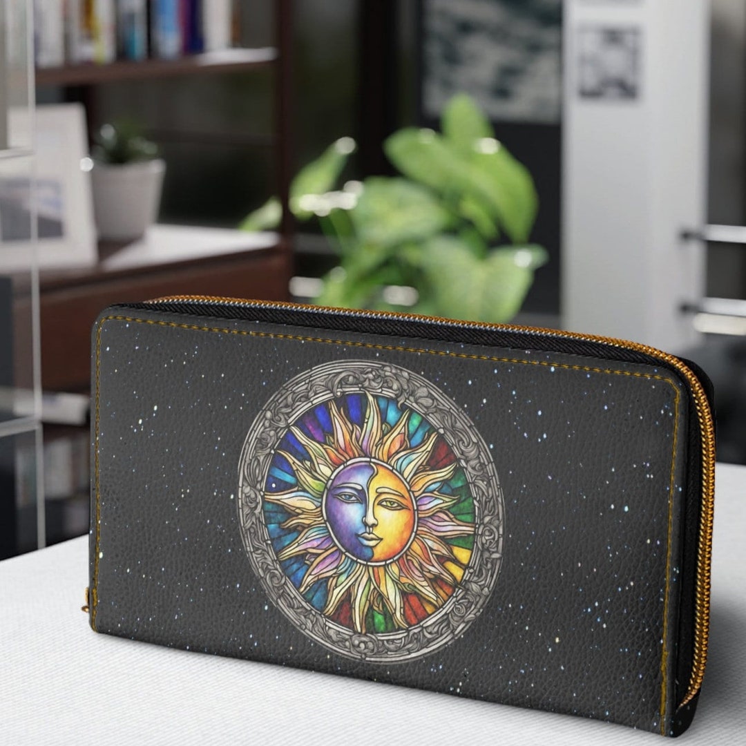 Colorful Sun and Moon Dreams Zipper Wallet, Sun and Moon Faux Leather ...