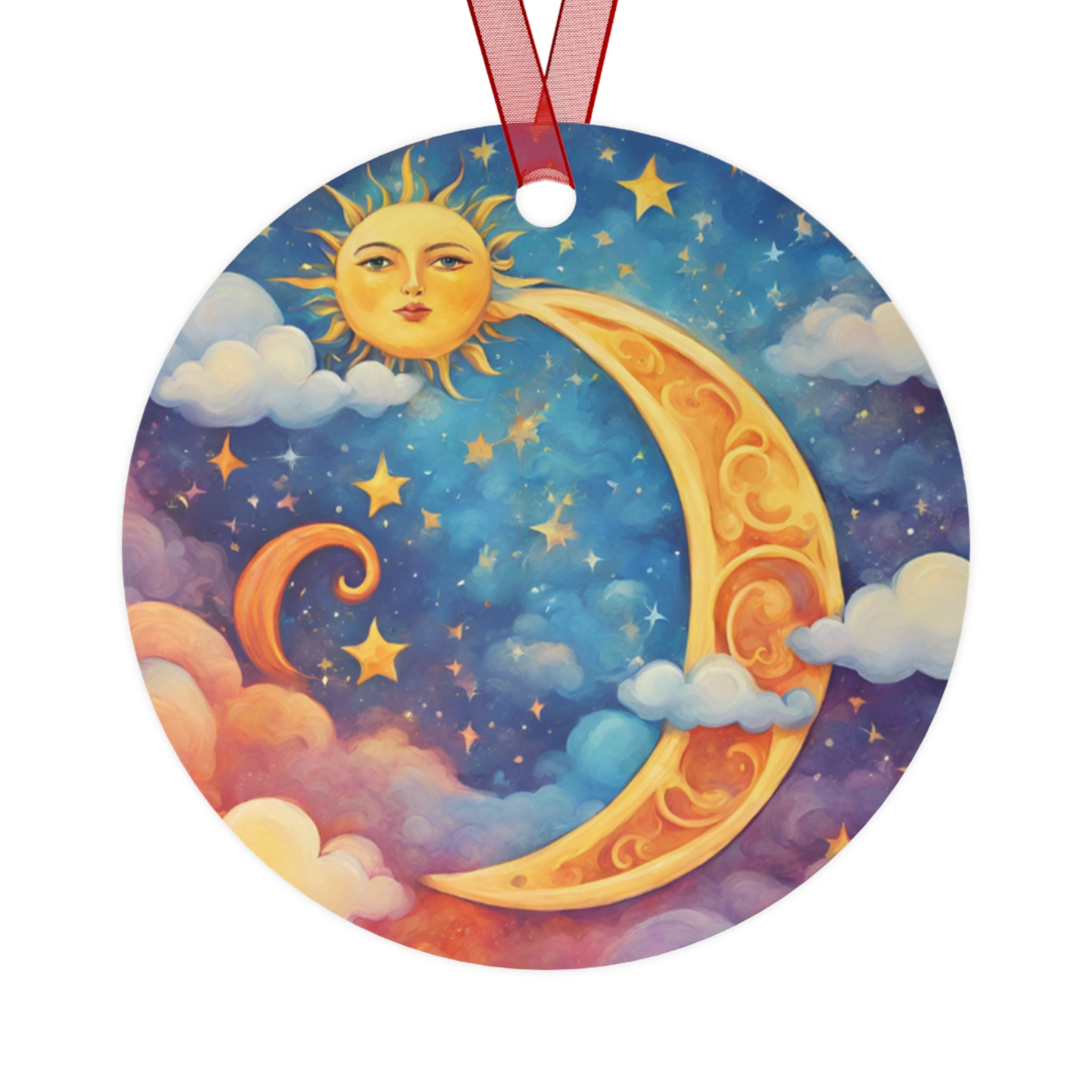 Sun and Moon With Stars Metal Tree Ornament, Christmas Tree Ornament ...