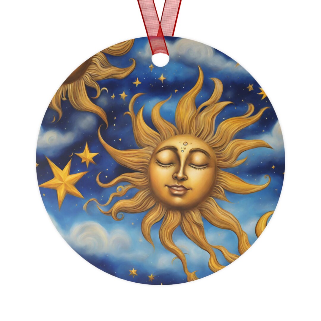 Sleeping Sun Celestial Illustration Metal Ornament | Sun and Stars - Etsy