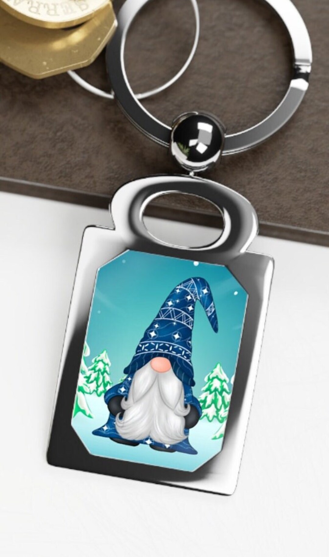 Blue Winter Gnome Rectangle Photo Keyring, Blue Gnome Keyring, Holiday ...