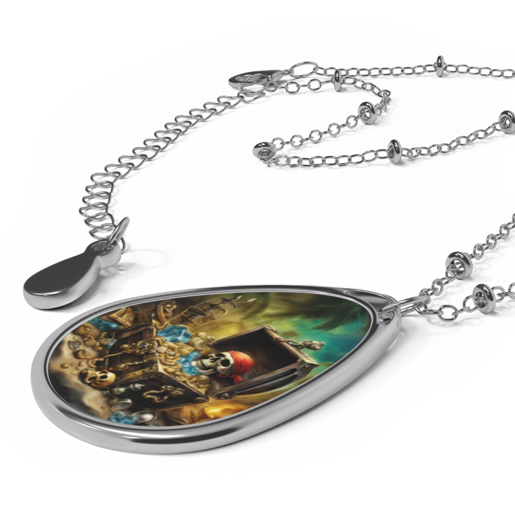 Sunken Pirate Treasure Chest Oval Necklace, Treasure Chest Necklace ...