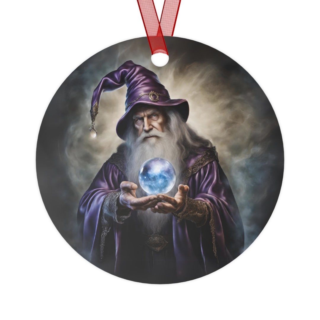 Wizard Crystal Ball Fantasy Round Metal Ornament, Wizard Ornament, Home ...