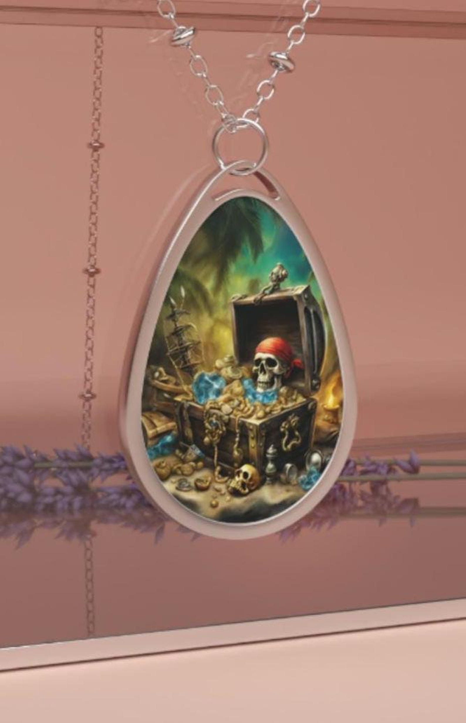 Sunken Pirate Treasure Chest Oval Necklace, Treasure Chest Necklace ...