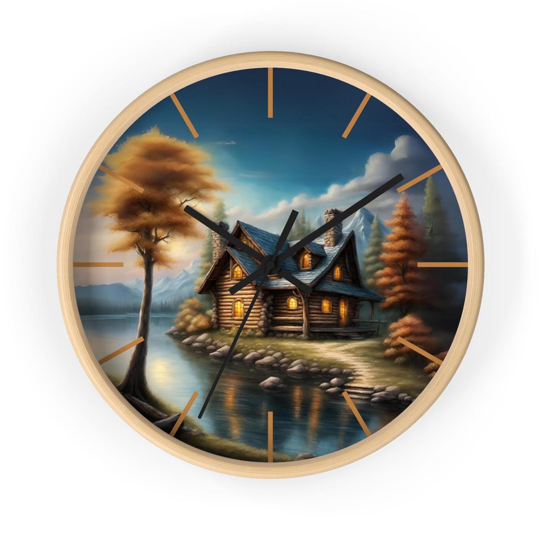 Rustic Wall Clock, Cabin in the Woods Decor, Wooden Lodge Wall Art ...