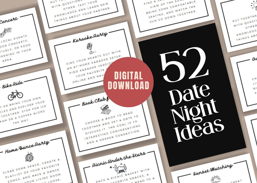 52 Date Nights Ideas, Romantic Printable for Couples, Loveful Gift ...
