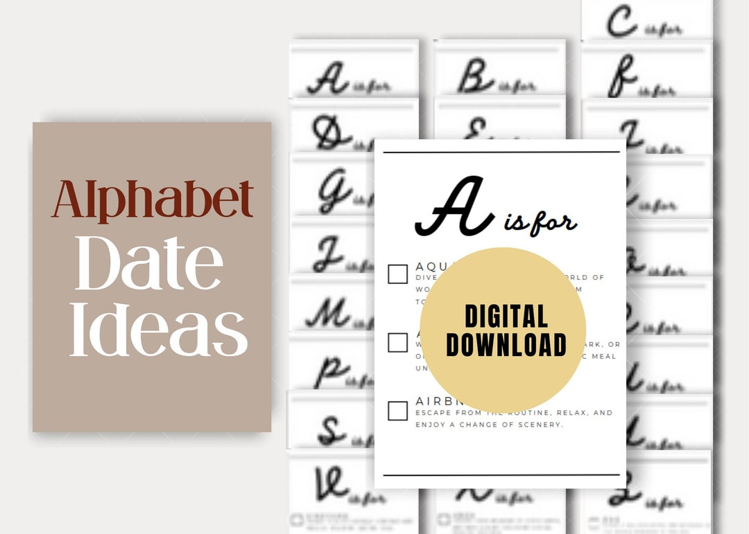 Printable Alphabet Date Night Ideas, Fun A-Z Couple Cards, Fun and ...