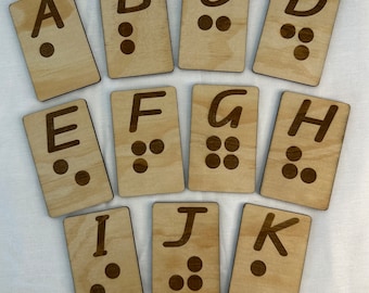 BRAILLE SYSTEM ALPHABET Wooden Coins Wood Disks Montessori Educational ...