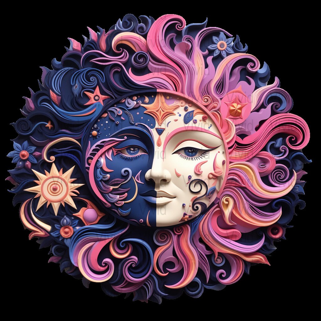 Celestial Sun & Moon Digital Art, Sun Moon Stars, Sun Universe Art, Sun ...