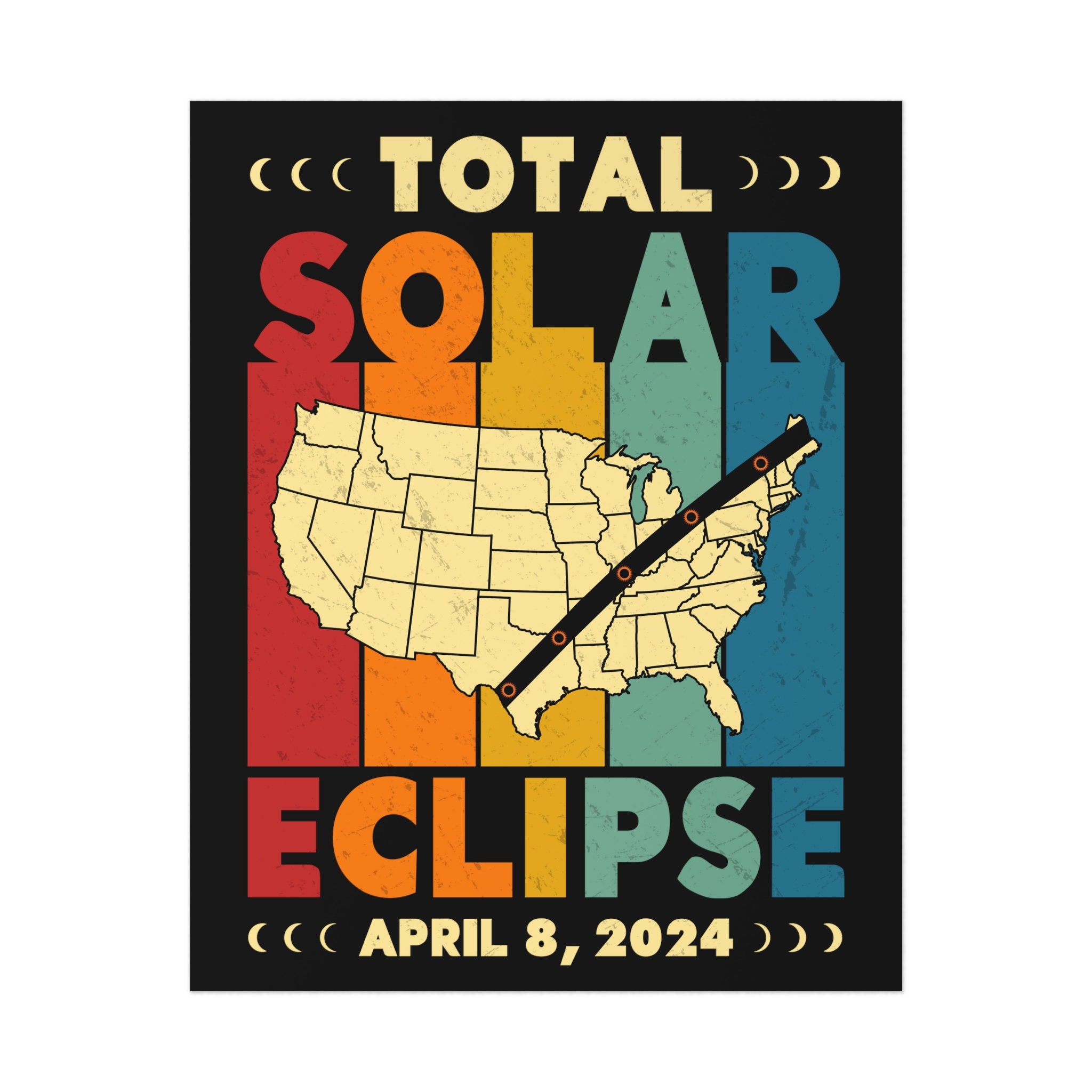 Total Solar Eclipse 2024 Poster, Astronomy Uncoated Wall Art, April 8 ...