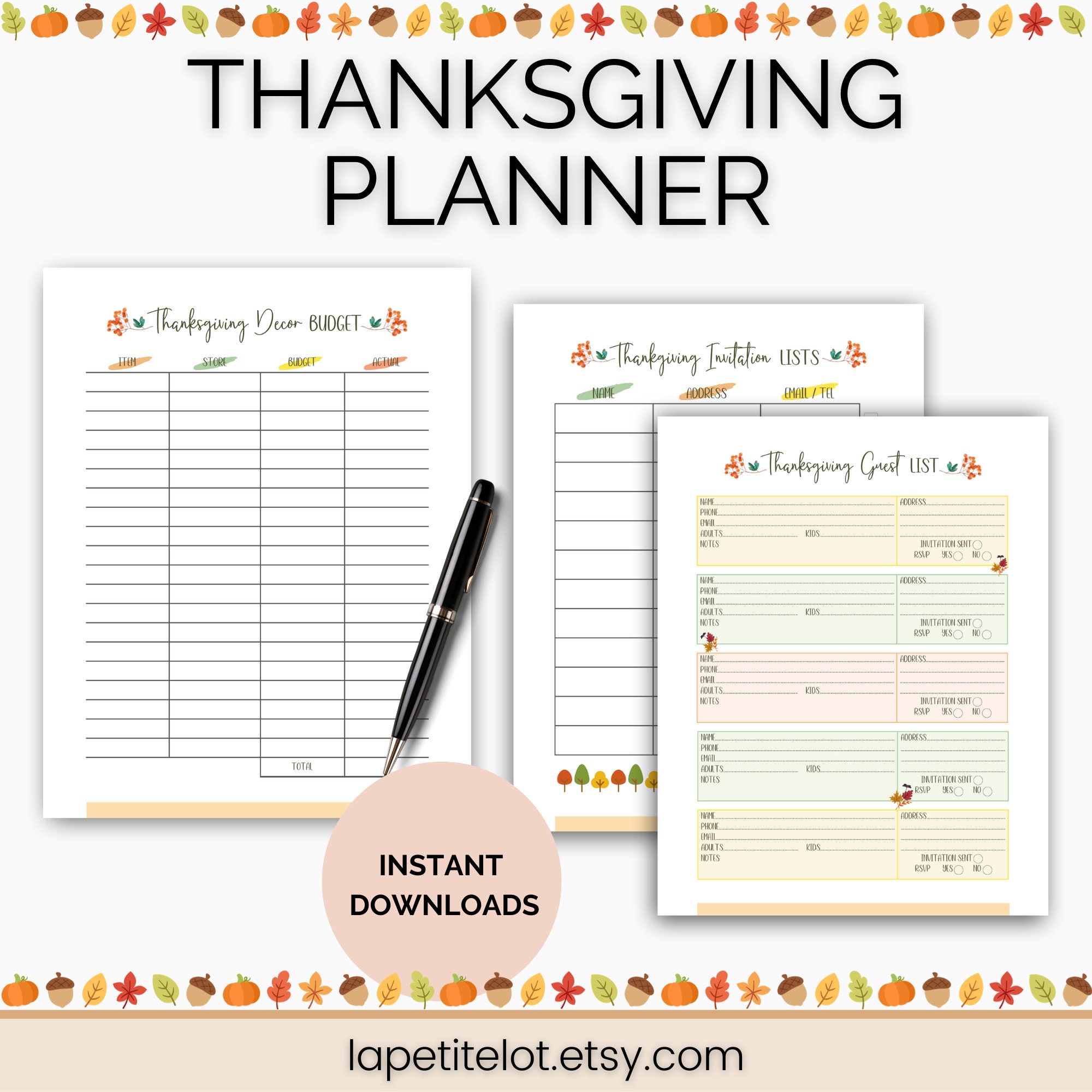 Holiday Planner, Thanksgiving Planner, Thanksgiving, Meal Planner ...