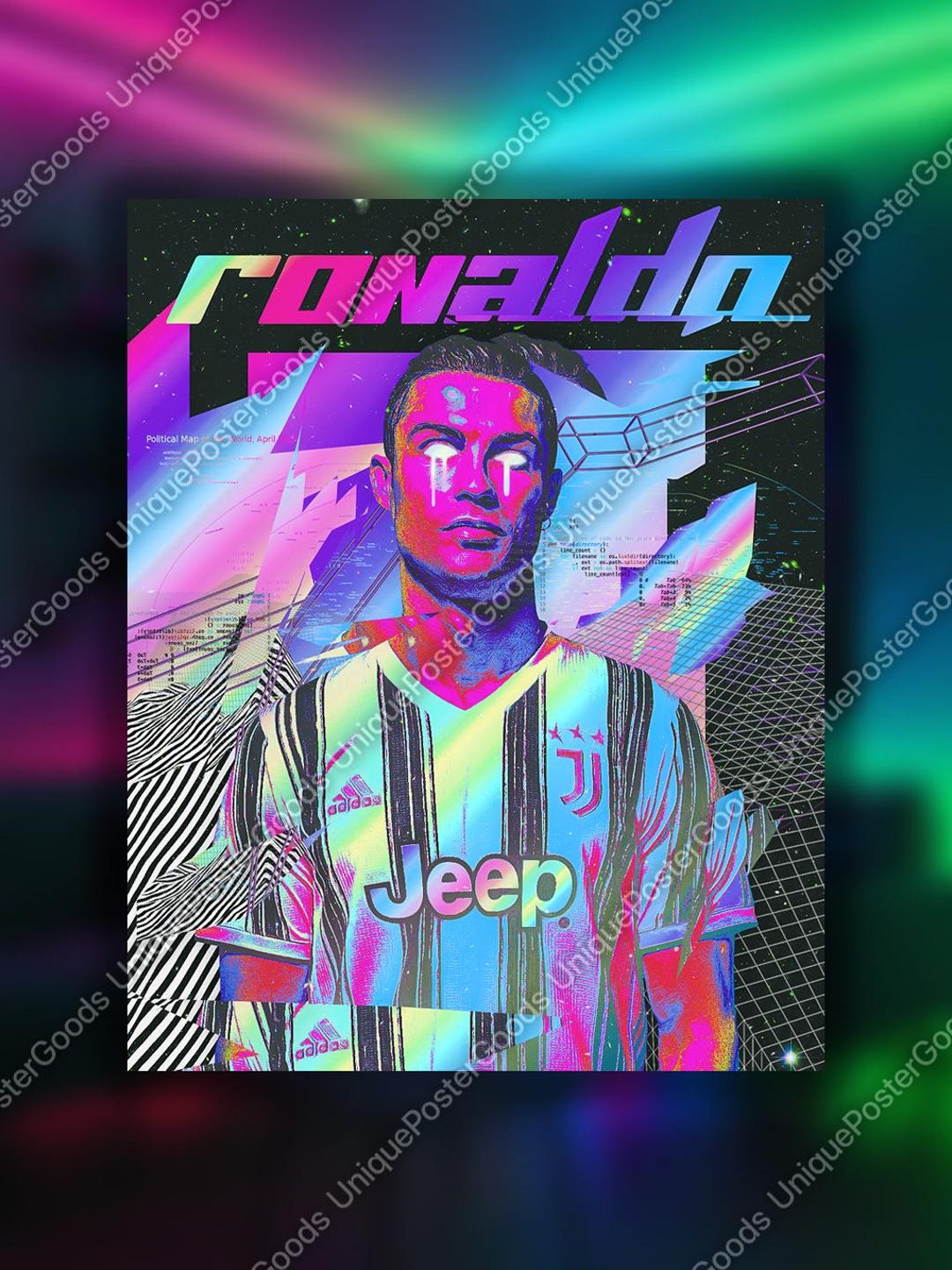 Cristiano Ronaldo Poster | Vaporwave Football Wall Art | Neon Soccer ...