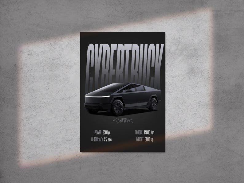 Tesla Cybertruck Poster | Poster | Digital Download | Hyper Car Poster ...