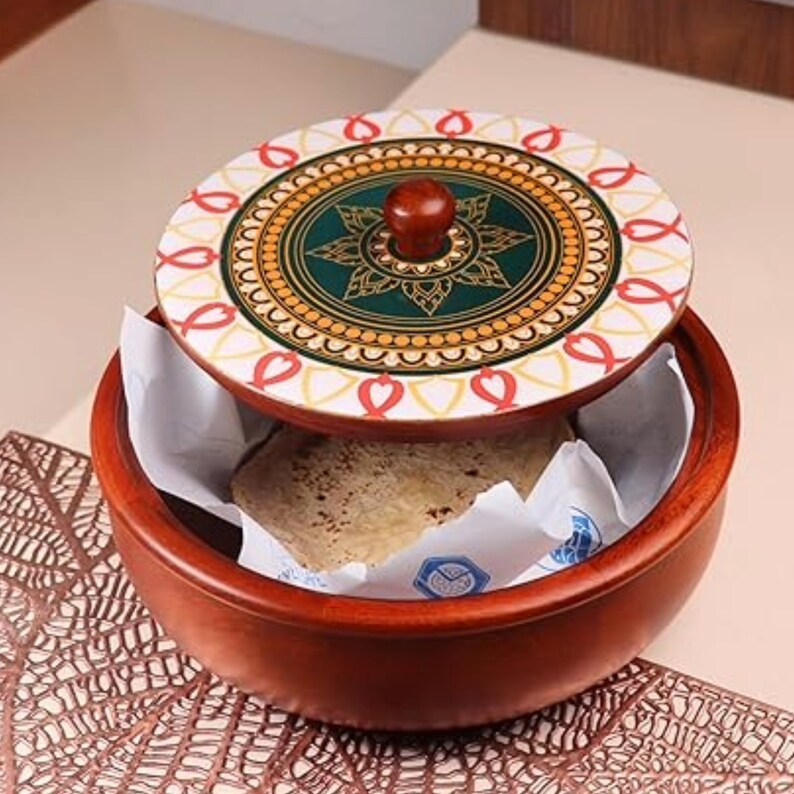 Buy Wooden Roti Box With Lid A Stylish Set of 1 Casserole for Roti ...