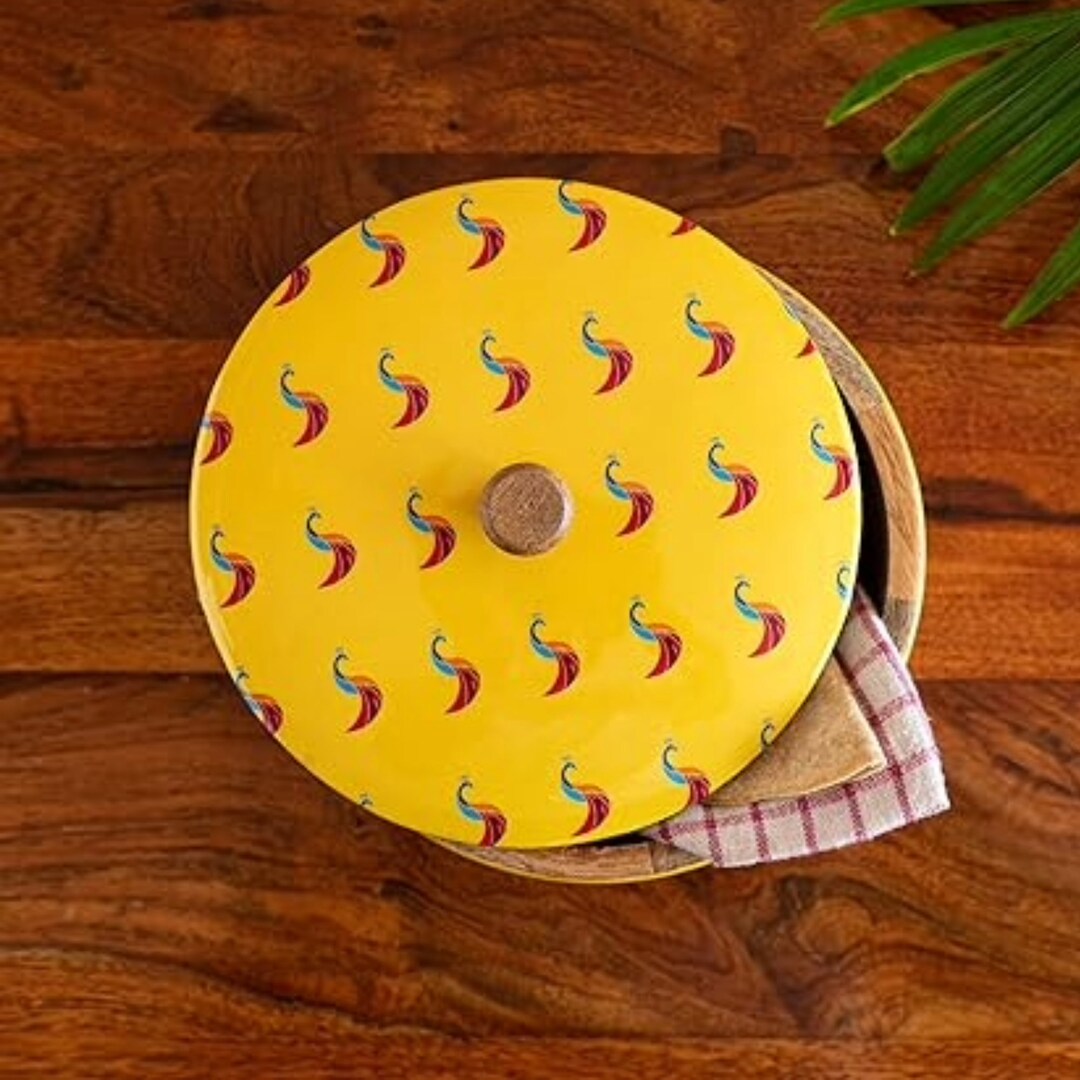 Peacock-inspired Wooden Chapati Box With Lid A Hand-enameled Culinary ...