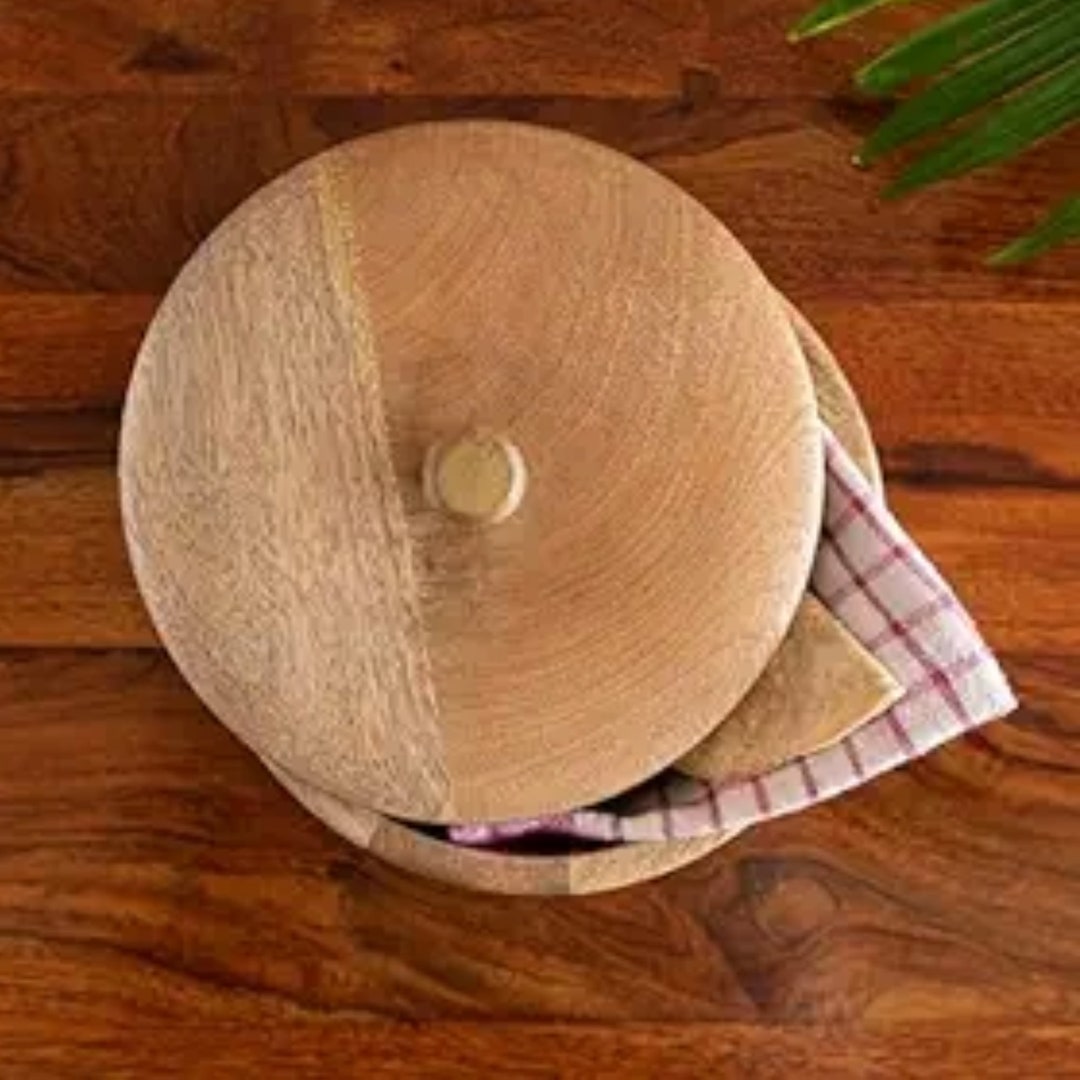 Hand Carved Wooden Chapati Box With Lid Elevate Your Kitchen Aesthetics ...