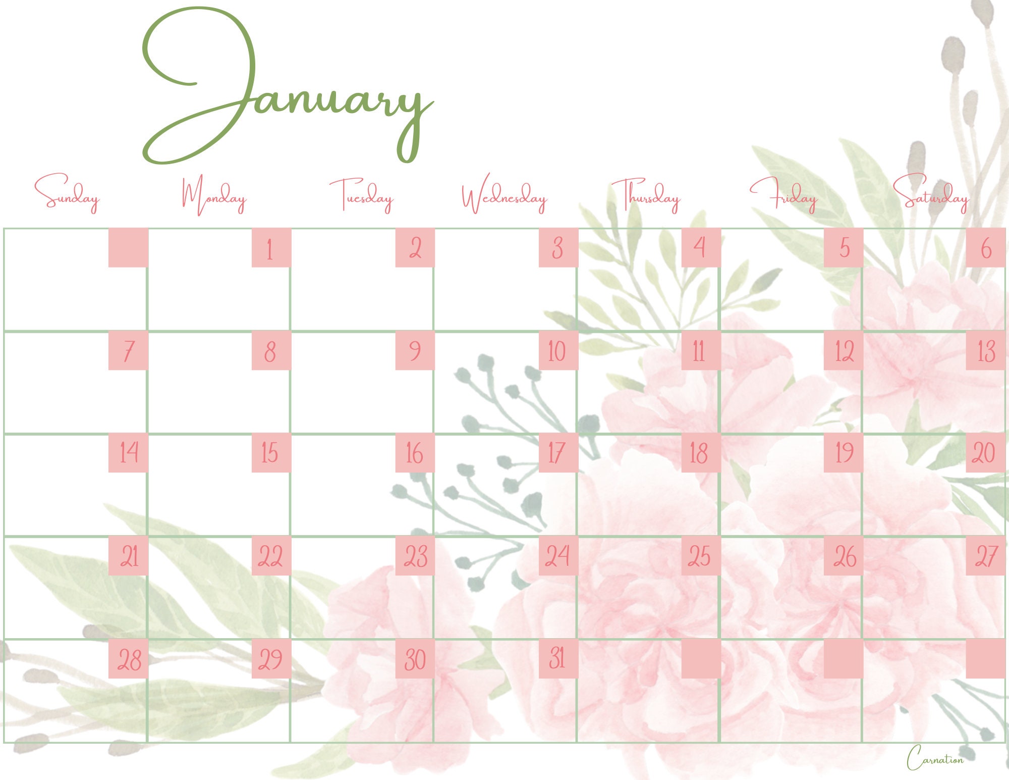 2024 Flower of the Month Calendar Digital Download and Canva Link - Etsy