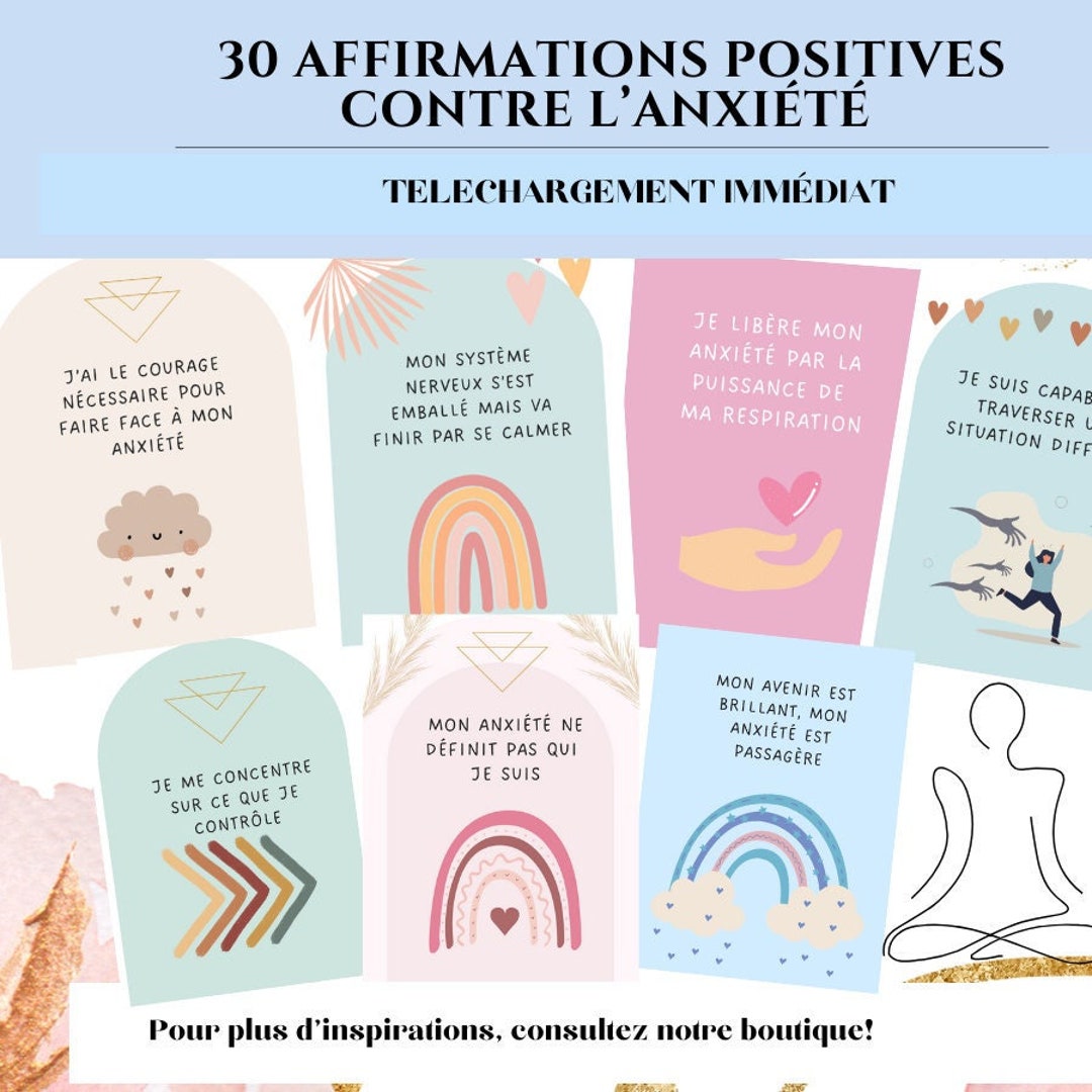 30 Positive Affirmations Against Anxiety in French Poster Confidence ...